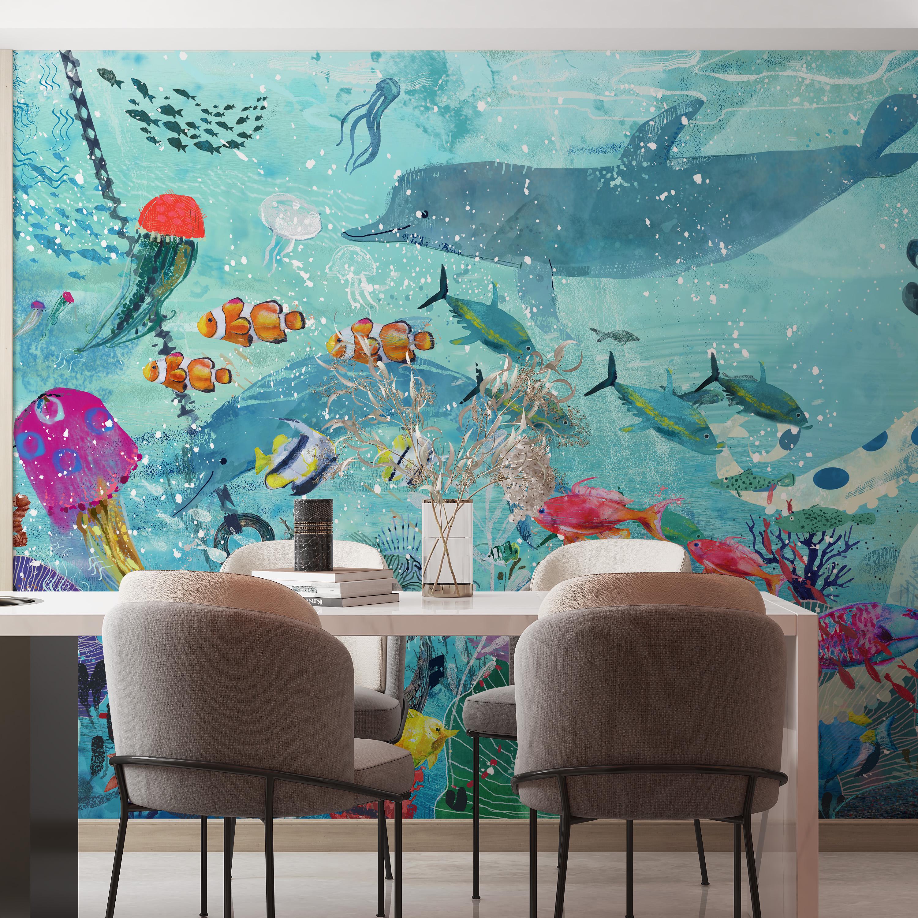 Marine Life Underwater Wallpaper Blue Ocean Coral Reef Wall Mural - Etsy