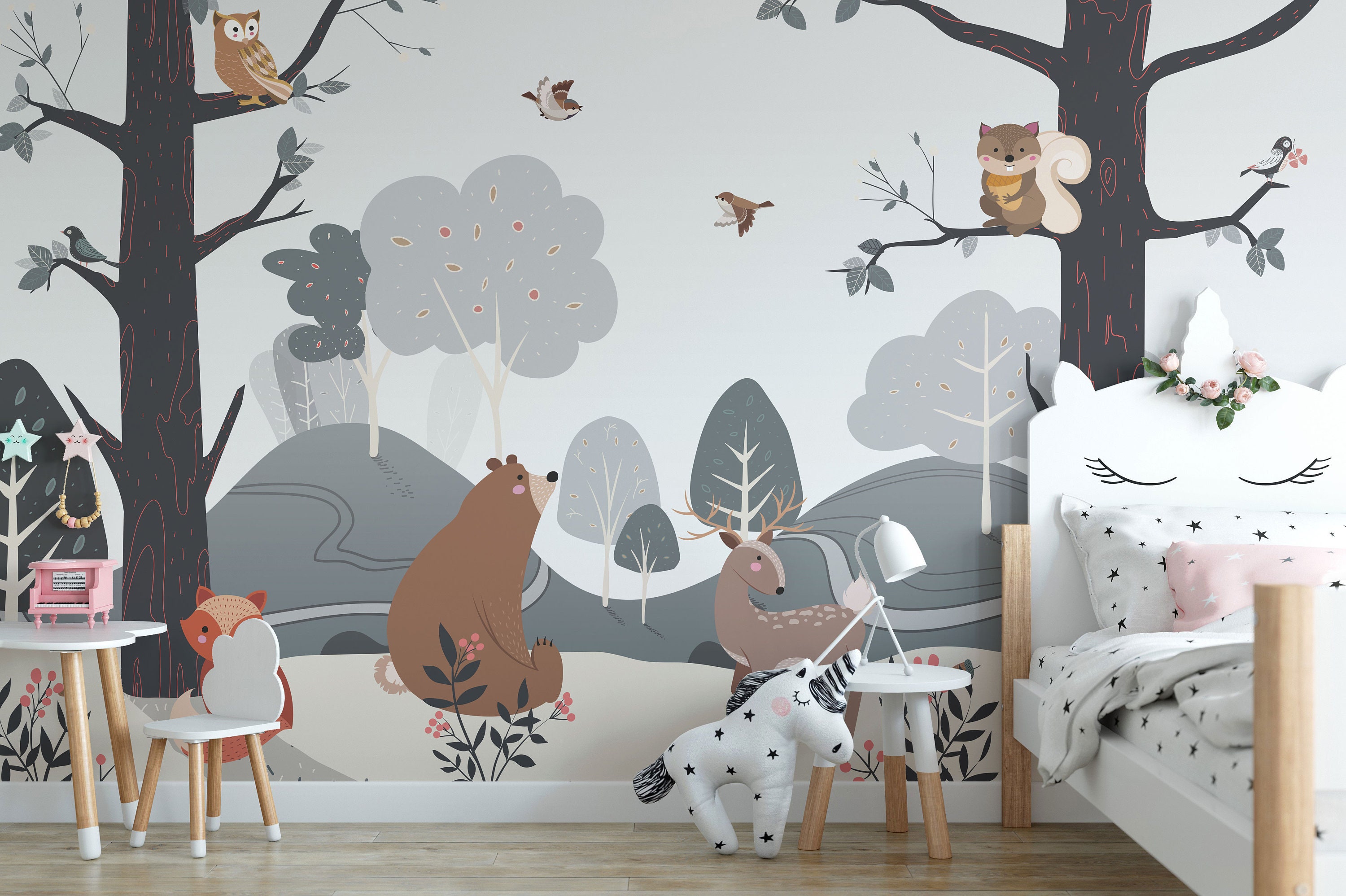 Fairy Forest Animals in the forest Mural Peel and Stick | Etsy