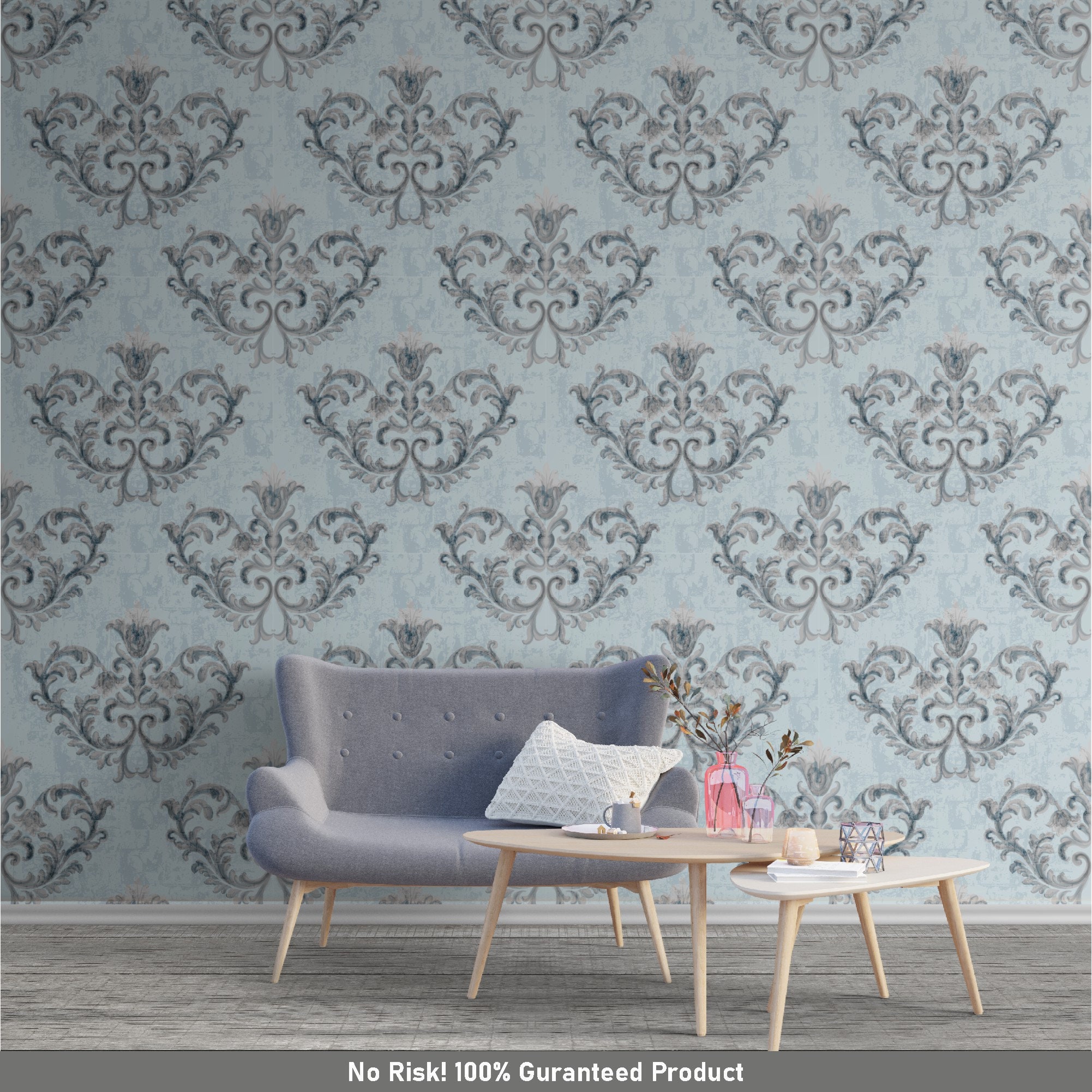 Rococo Floral Damask Wallpaper With Seamless Patterns Peel - Etsy