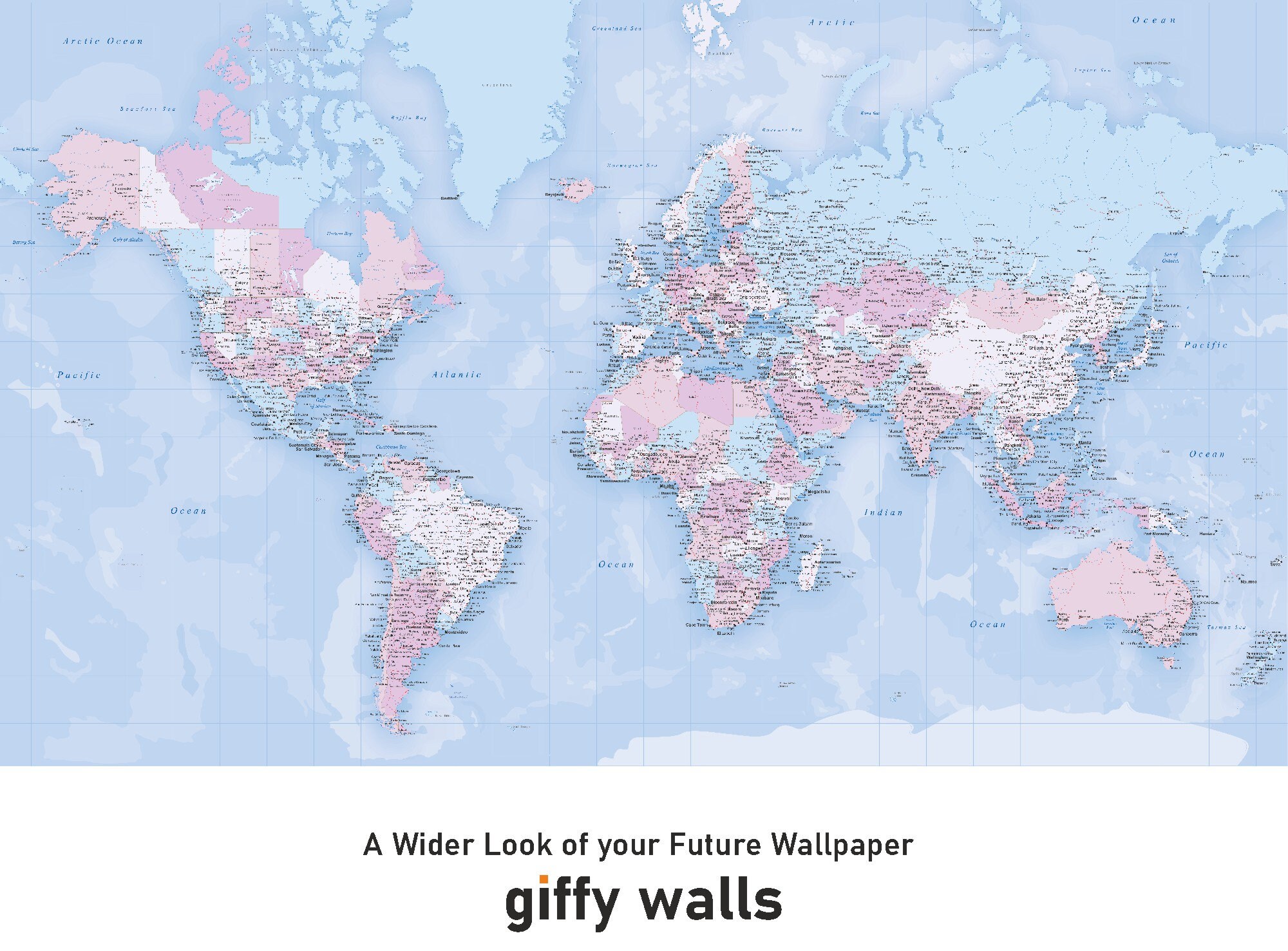 Detailed Light Color World Map Wallpaper Blue Political - Etsy UK