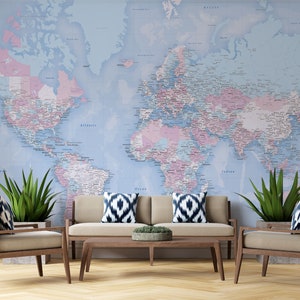 Detailed Light Color World Map Wallpaper, Blue Political Detailed World ...