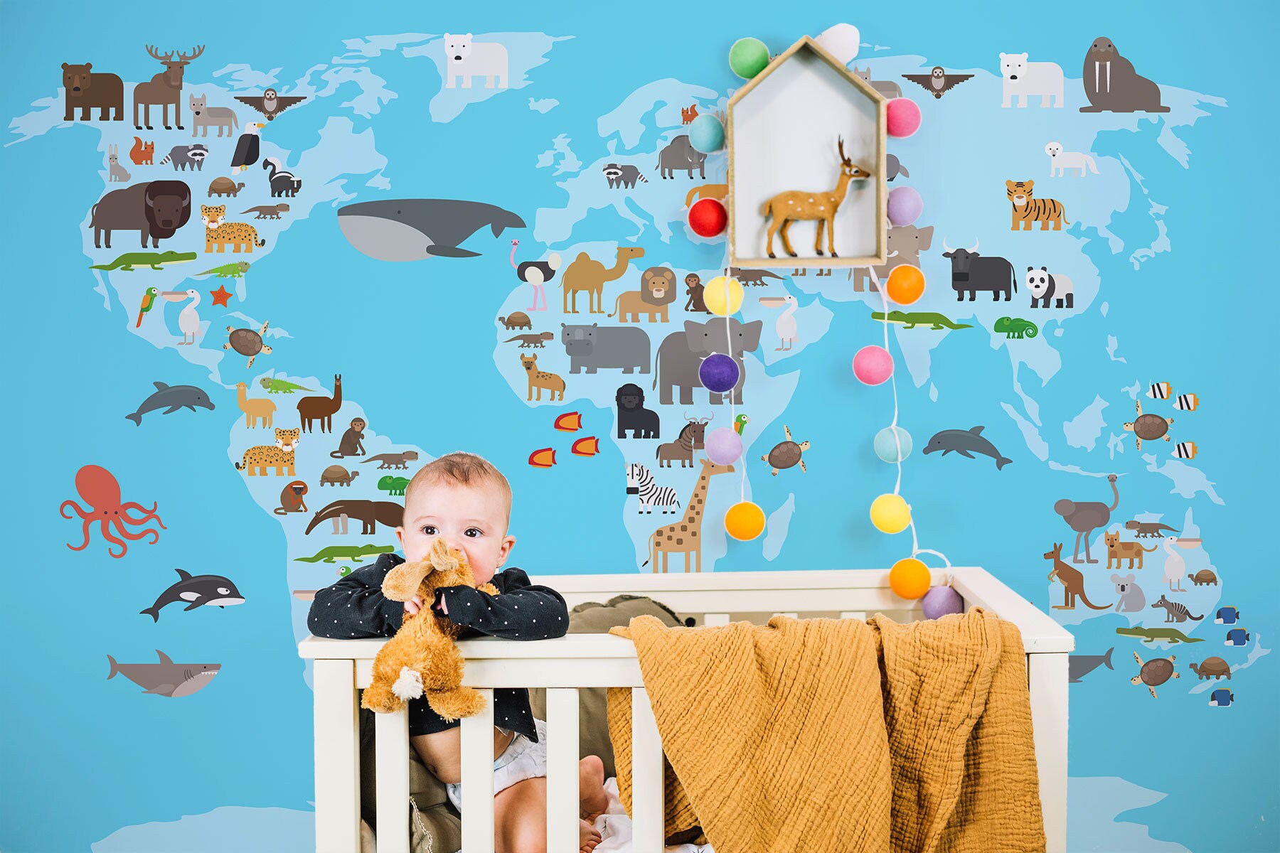 Kids World map Wallpaper Kids Cartoon Animal World map with | Etsy