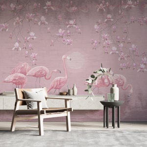 Magnolia Flamingo Wallpaper Mural Elegant Floral & Bird Fusion for ...