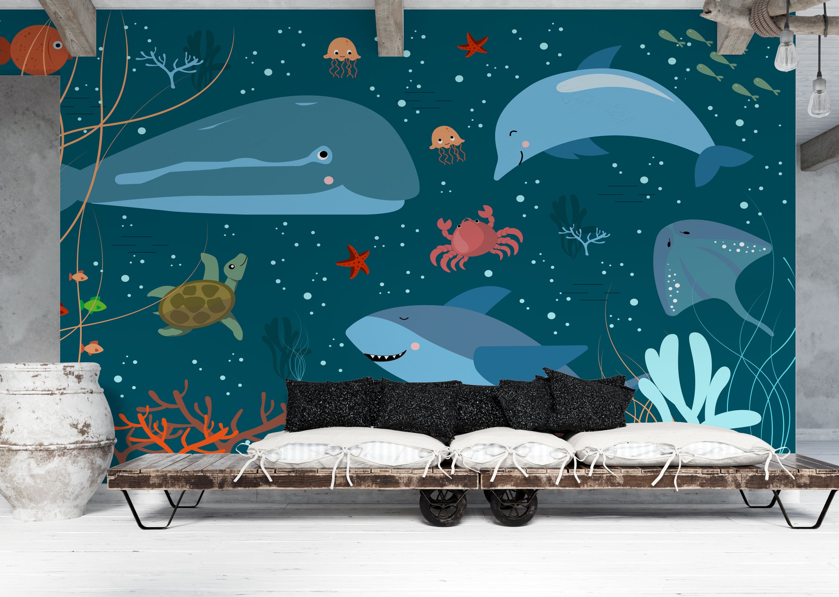 Underwater Seaworld With Cute Fish and Marine Life Wallpaper - Etsy