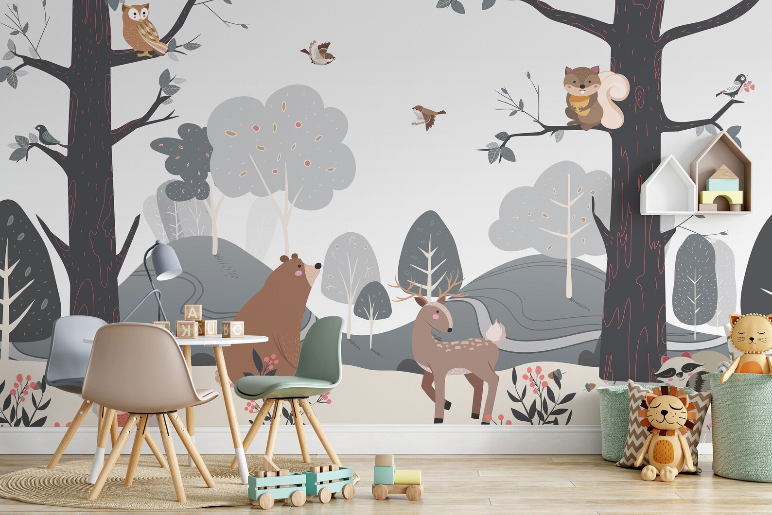 Fairy Forest Animals in the forest Mural Peel and Stick | Etsy