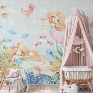 Girls Room Magical Mermaid Wall Mural Ocean Fantasy Peel & Stick Decor ...