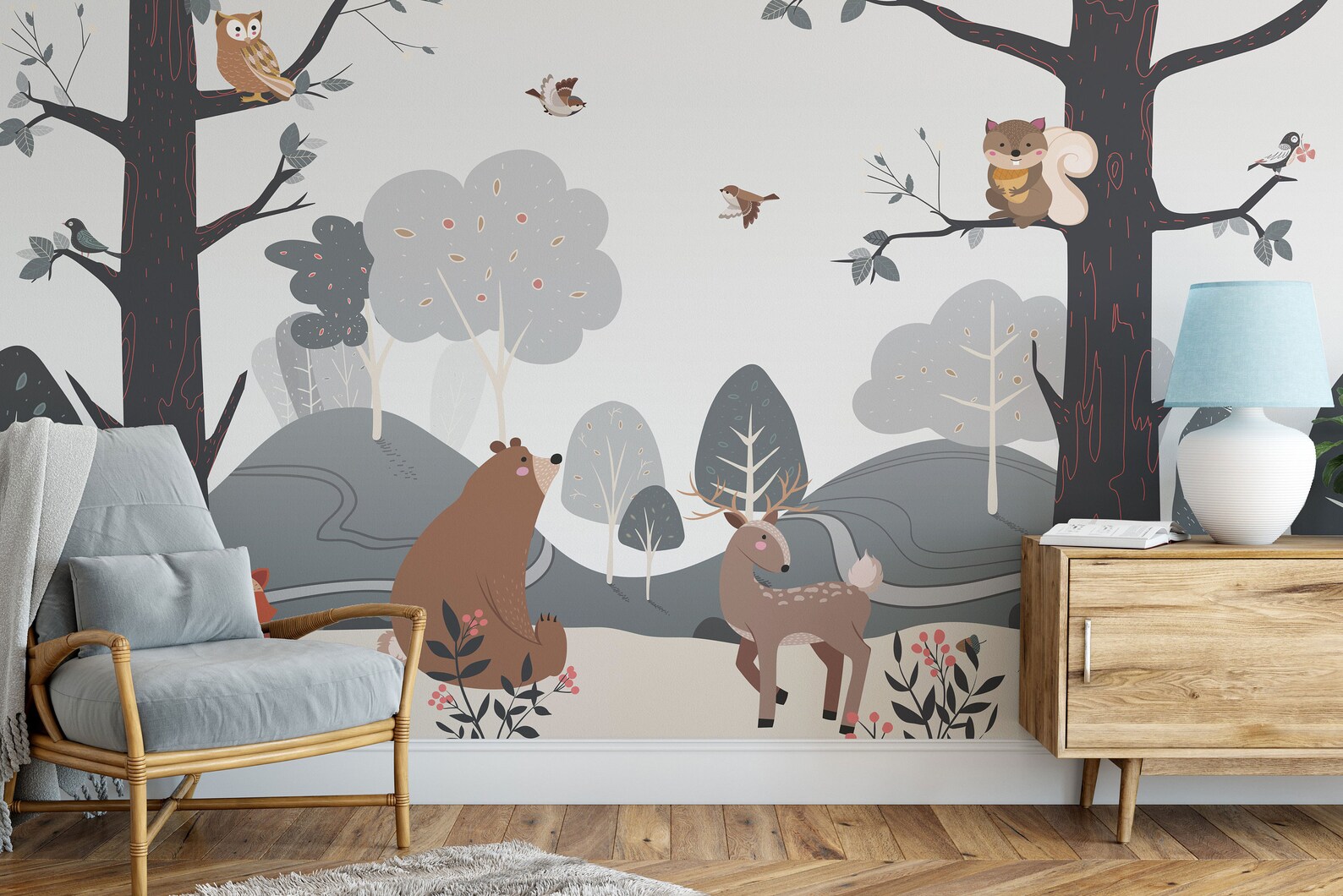 Fairy Forest Animals in the forest Mural Peel and Stick | Etsy