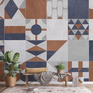 Tile Pattern Wallpaper Retro Wall Design, Peel and Stick Mural ...