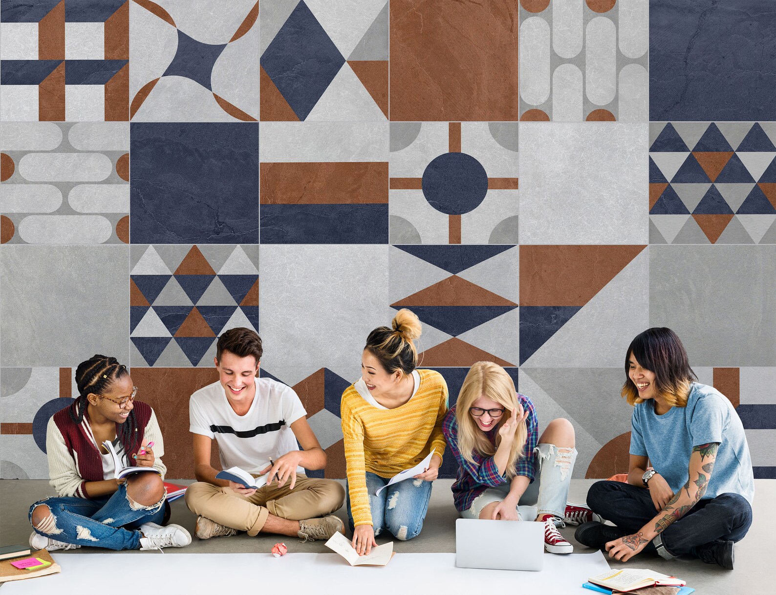 Tile Pattern Wallpaper Retro Wall Design Peel and Stick Mural | Etsy