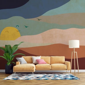 Abstract Landscape Wallpaper Mural - Colorful Minimalist Peel and Stick ...