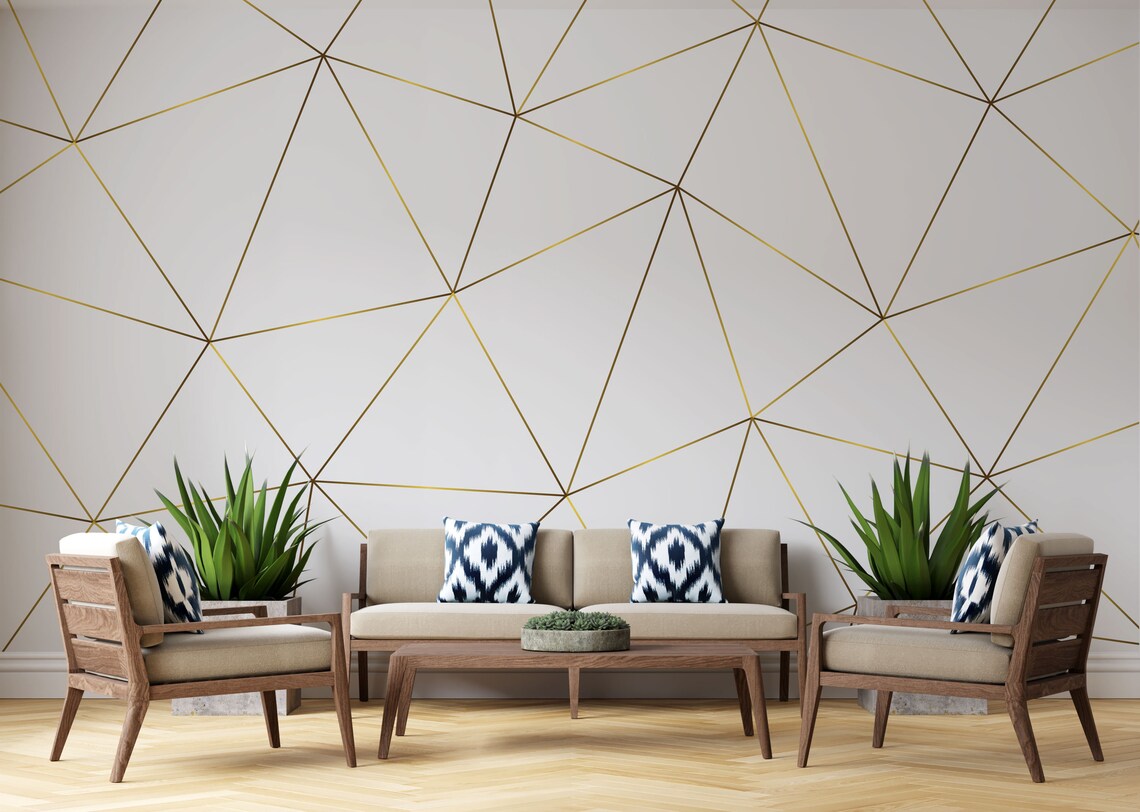 Gold Geometric Wallpaper Gold Strip Mural Peel and Stick | Etsy