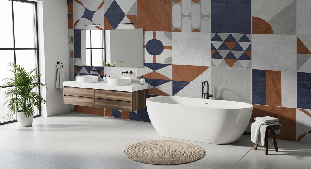 Tile Pattern Wallpaper Retro Wall Design, Peel and Stick Mural ...