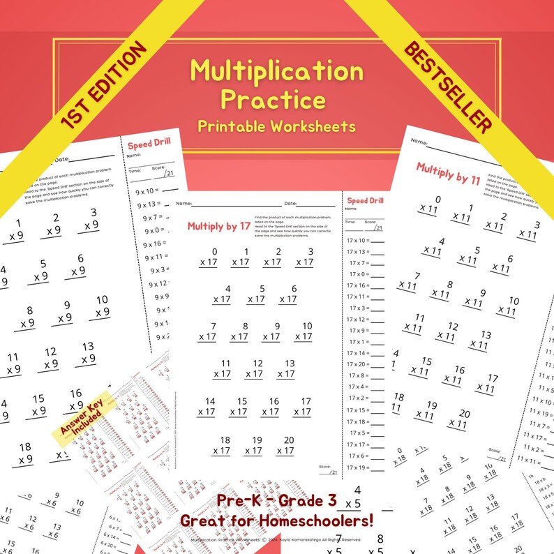 Multiplication Practice Worksheets | Digital PDF Download | Grade 3 ...
