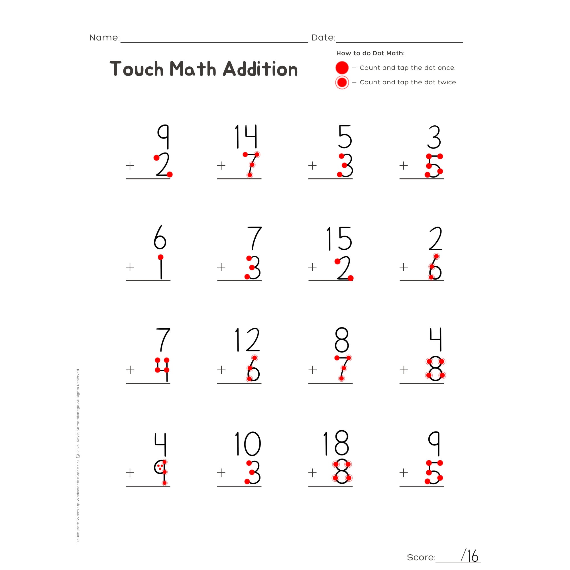 Touch Math Addition Worksheets