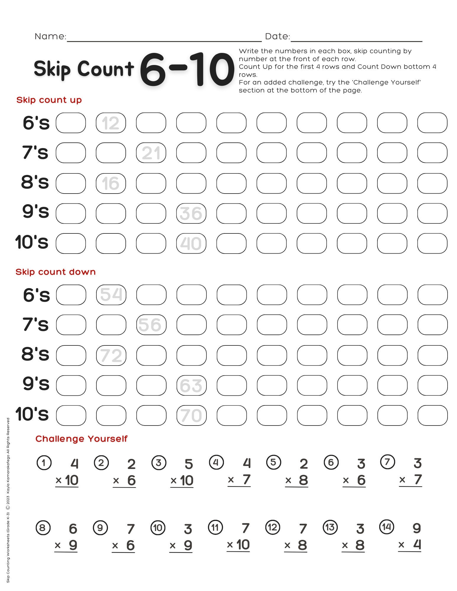 Hojas De Trabajo De Conteo Salteado En Formato Pdf Conteo Salteado