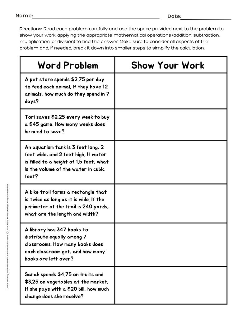 Grade 3 to Grade 5 Word Problems Printable PDF Download Common Core and ...