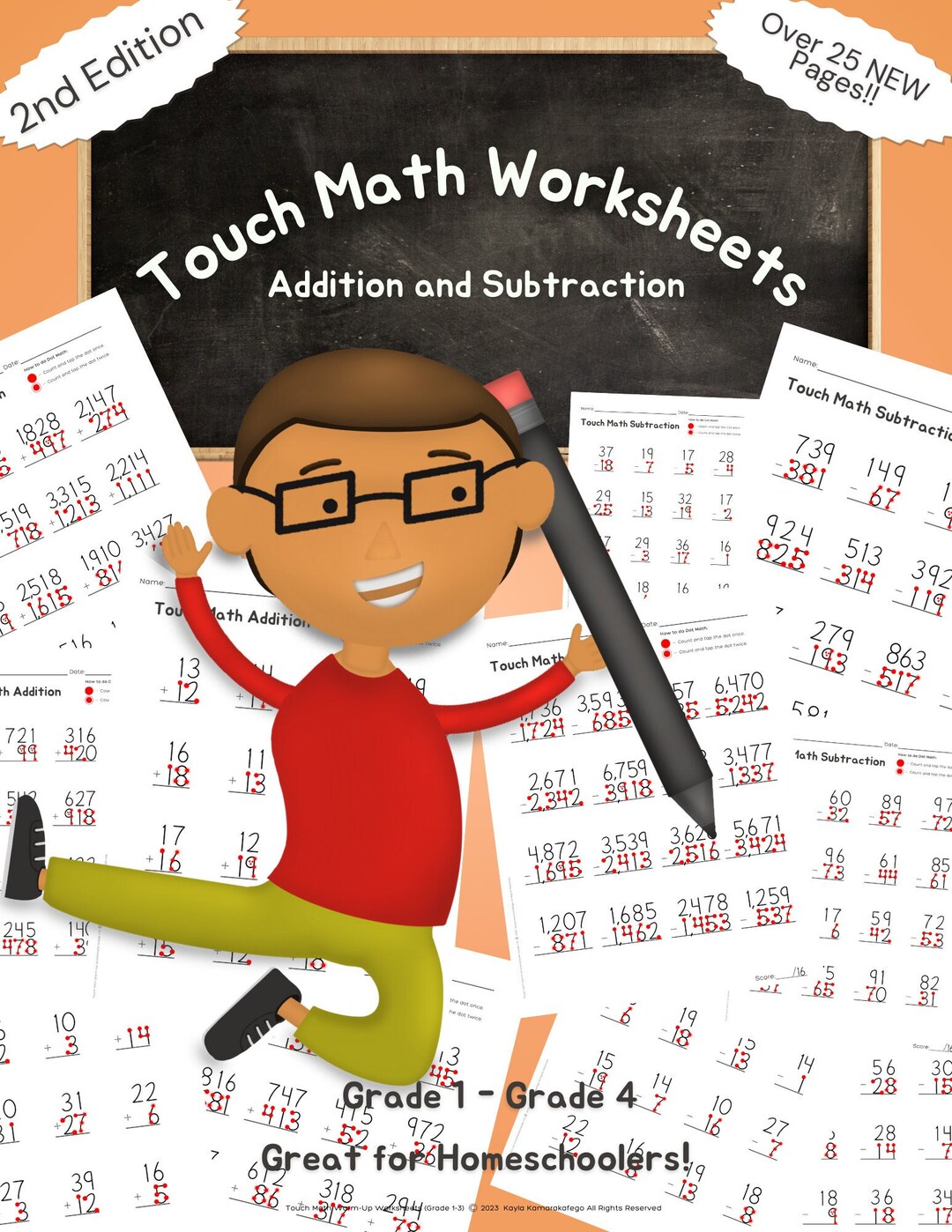 Grade 1 to Grade 4 Touch Math Worksheets Digital PDF Download Addition ...