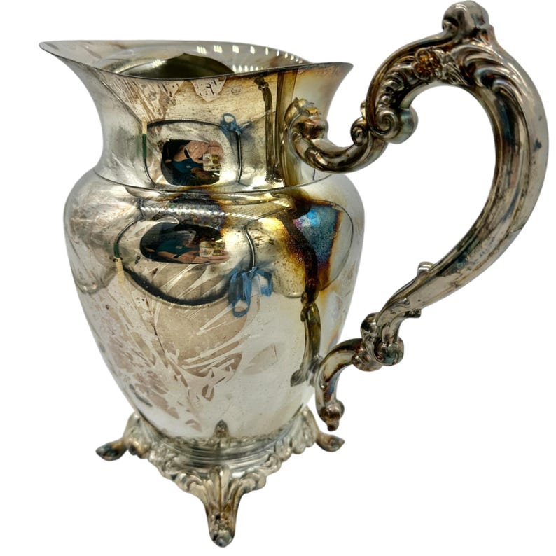 Vintage Oneida Silver Plated Water Pitcher With Ornate Handle Footed ...
