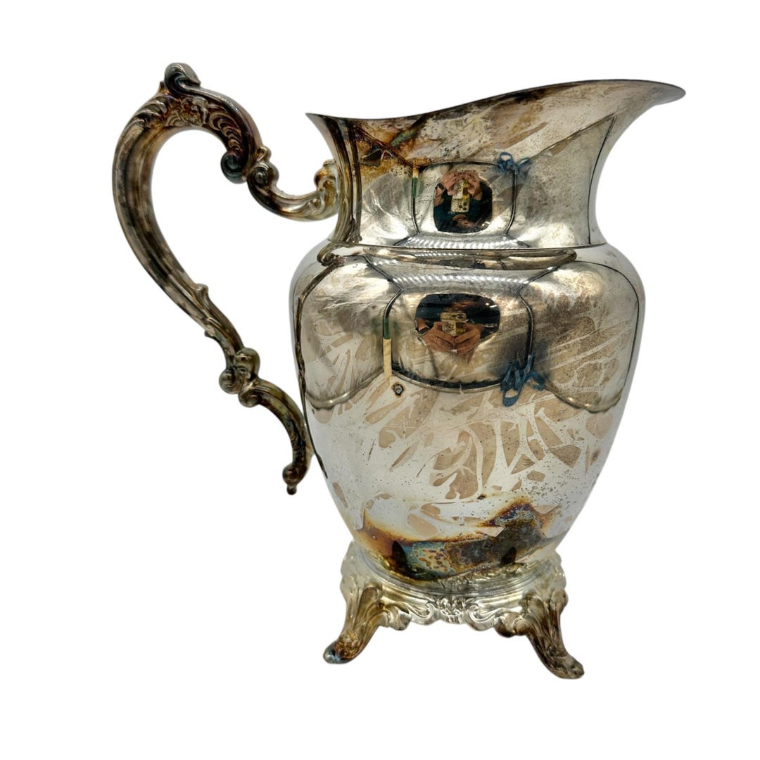 Vintage Oneida Silver Plated Water Pitcher With Ornate Handle Footed ...