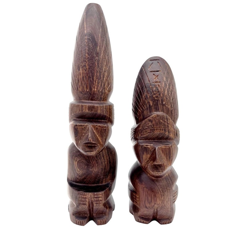Set of 2 Wooden Statues 8 and 6 Inch Tall Kneeling People With ...