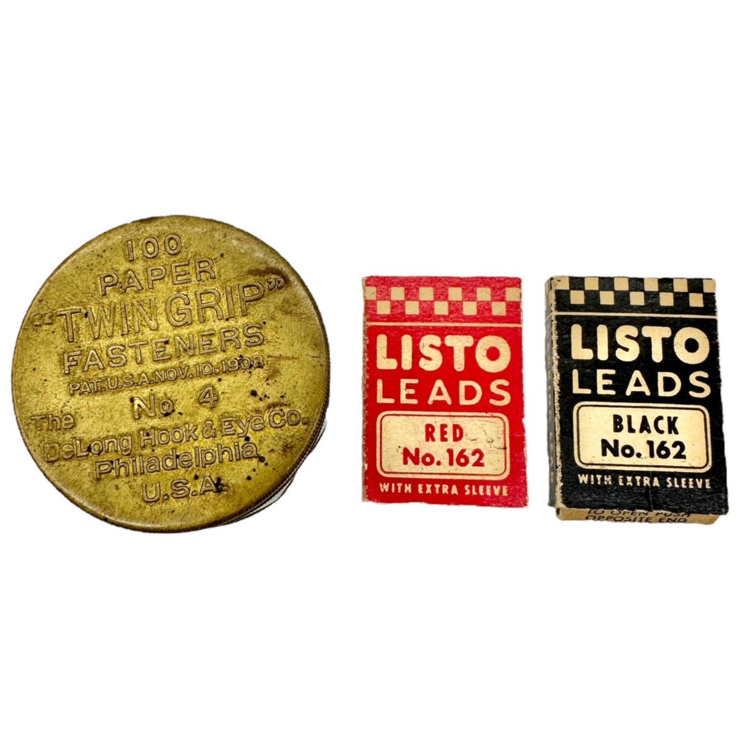 Vintage Twin Grip Fasteners Tin and Listo Pencil Leads No.162 Red+black ...