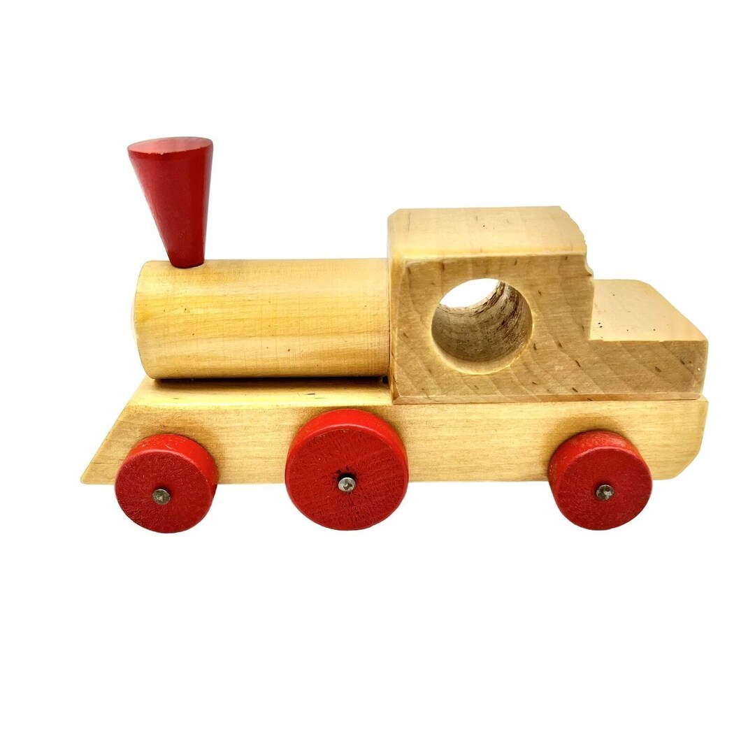 Vintage Micki Gemla Wooden Train Engine 6.5 X 2.5 Brown Red Wood Wheels ...