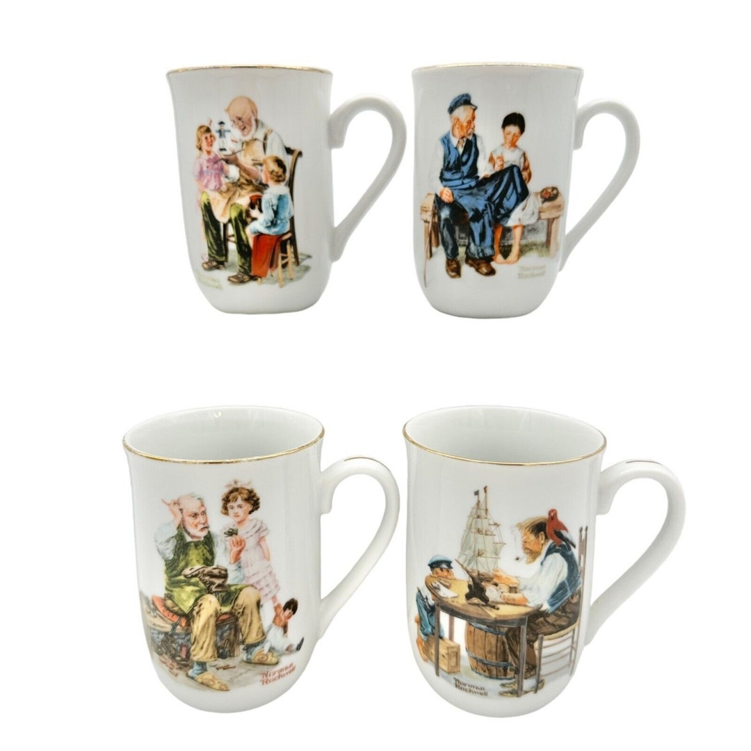 Norman Rockwell Museum Mugs Set 4 Toymaker LH Keepers Daughter Good Boy ...