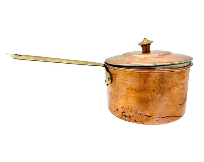 Vintage Solid Copper Saucepan and Lid Brass Handle 5 Inch Dia Rustic ...