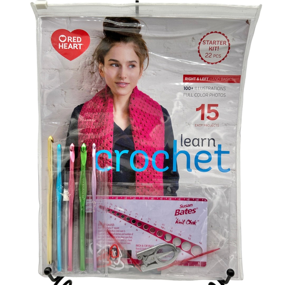 Learn Crochet Starter Kit 22pc Set Book Hooks Needles Clips Measuring ...