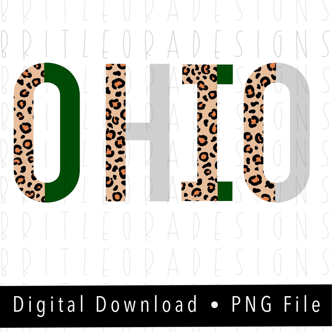 Leopard Print and Green State OHIO Outline PNG, Ohio State, Instant ...