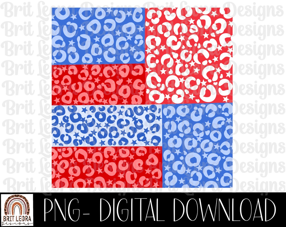 4th of July Red, White, Blue Leopard Digital Paper PNG, Leopard Fourth ...