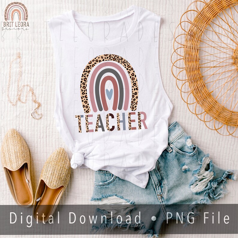 Leopard and Boho Teacher Leopard Rainbow PNG, Leopard and Boho, Instant ...