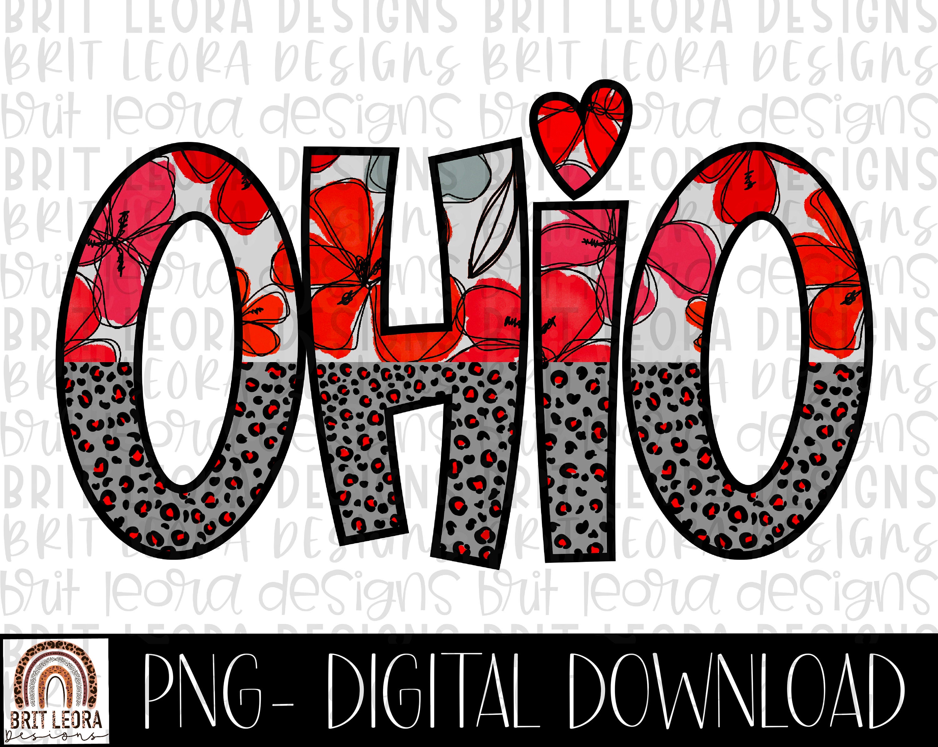 OHIO Png, Half Leopard, Scarlet and Grey Font, Instant Download ...