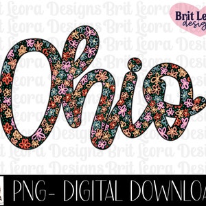 Floral OHIO in Script Font PNG for Sublimation or Print, Ohio ...