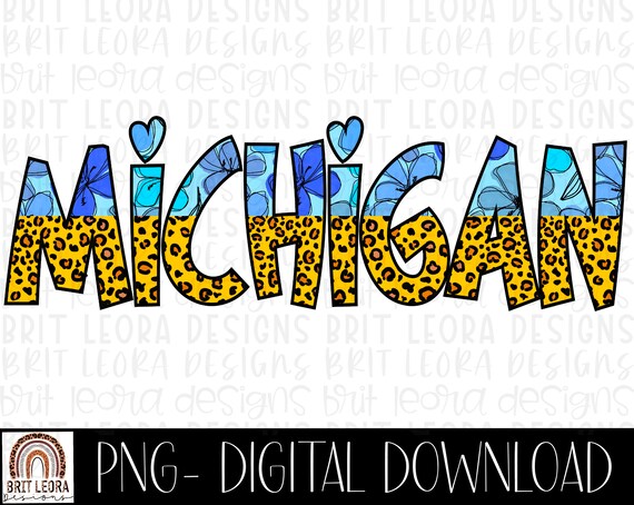 Michigan Leopard and Floral PNG Blue and Yellow Michigan Png - Etsy