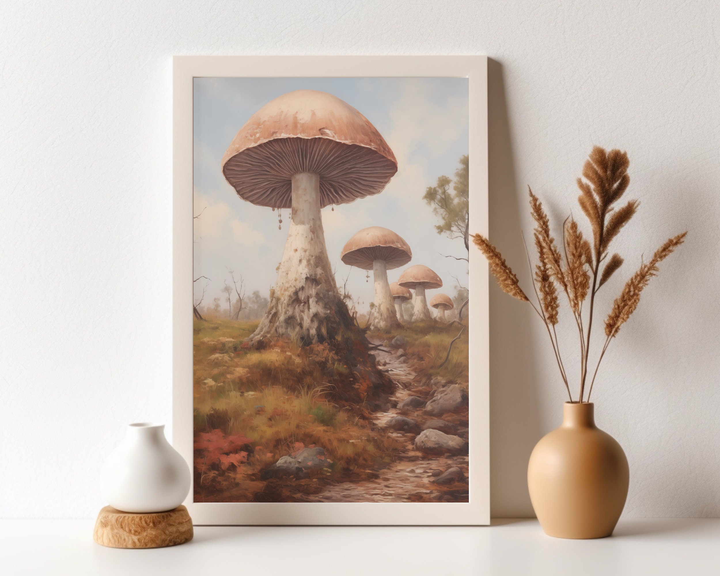 Printable Mushroom Landscape Oil Painting, Cottagecore Landscape ...