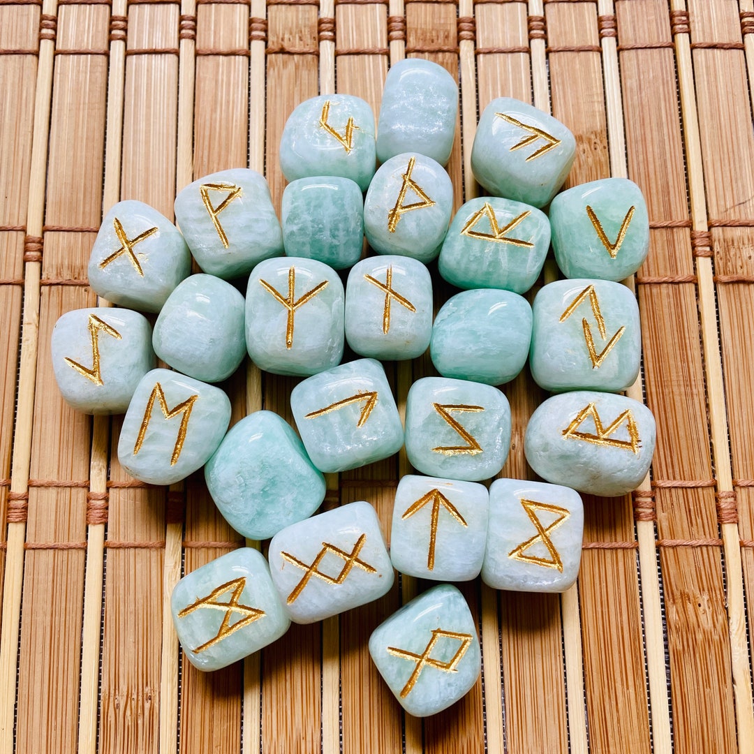 Amazonite Rune Sets, Elder Futhark Rune Set Gemstone Runic Set ...