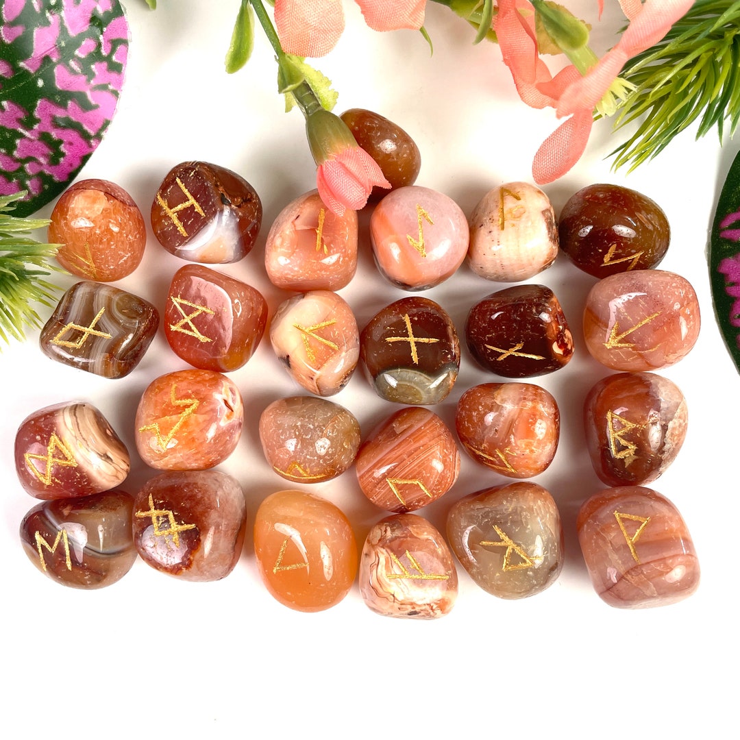 Red Carnelian Rune Sets, Healing Crystals 25 Pieces Engraved Tumbled ...