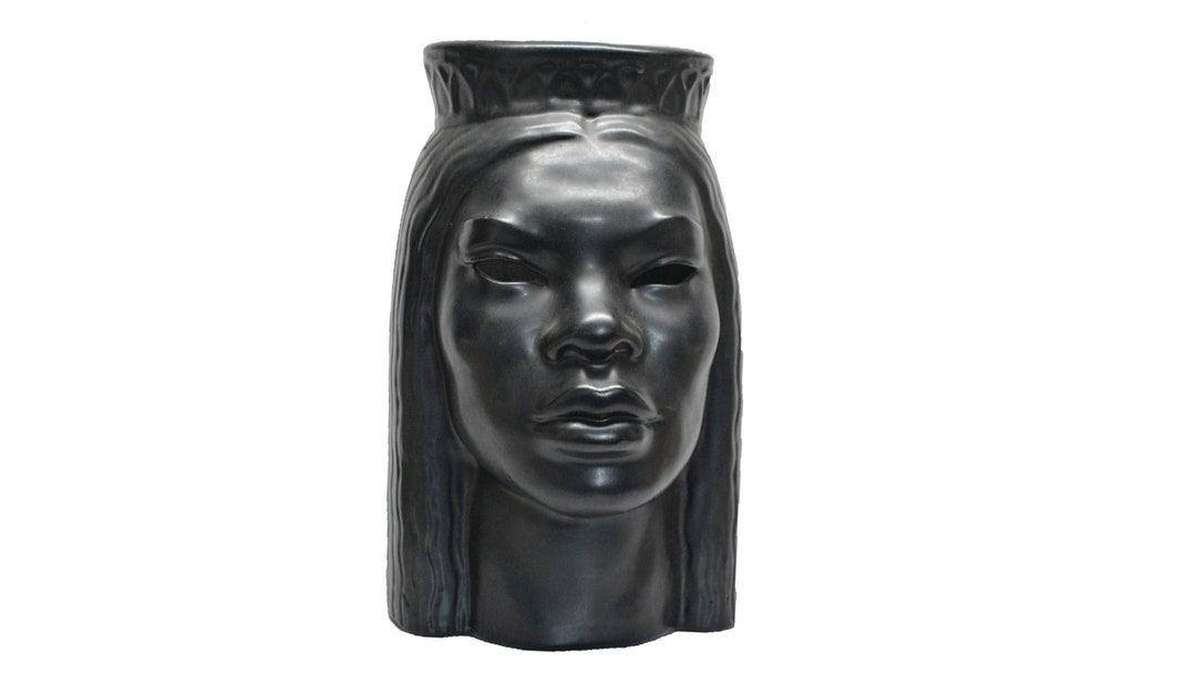 Doane Powell Signed Art Deco Black Polynesian Head Sculpture Lamp ...