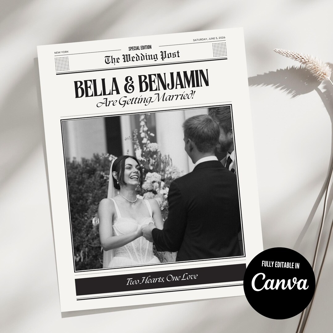 Wedding Newspaper Template for Canva | Wedding Program | the Wedding ...