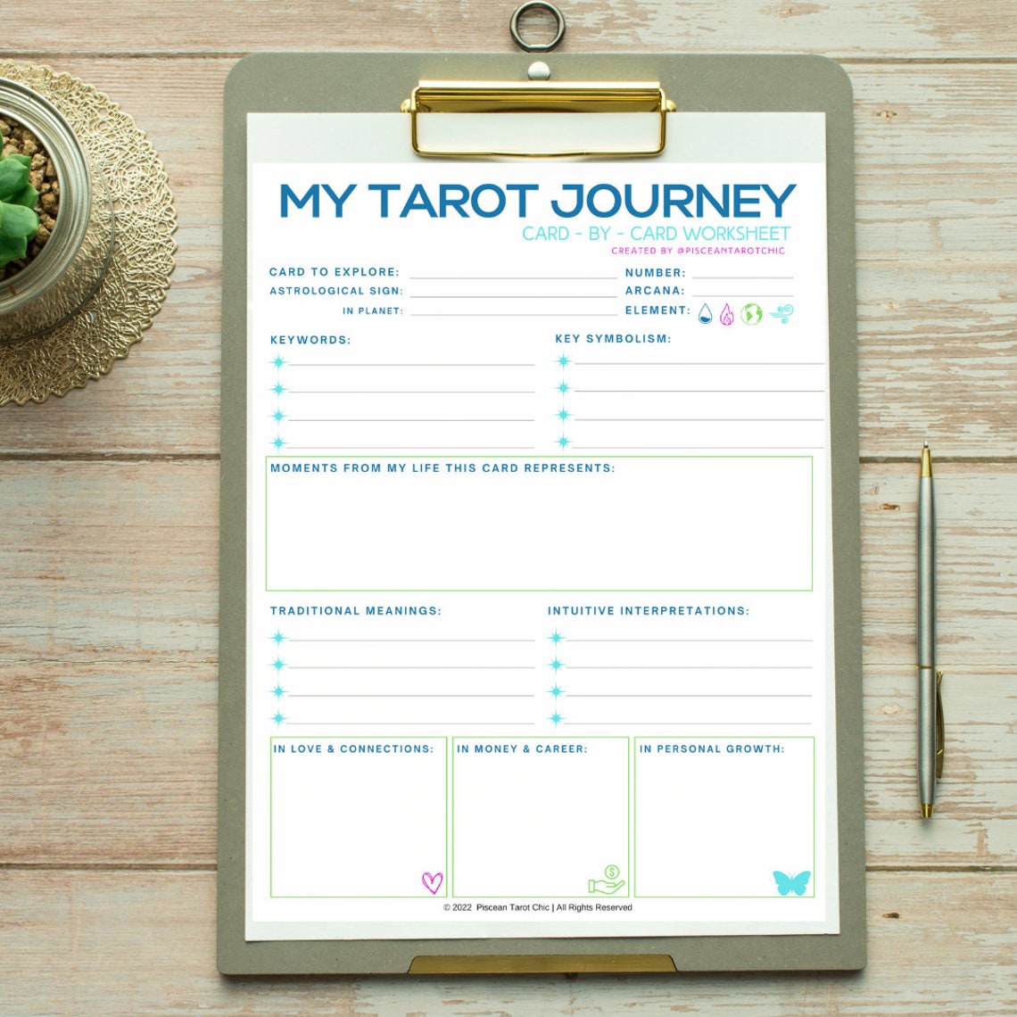 Printable Tarot Worksheet / Journal Page , 8x10 Printable Template ...