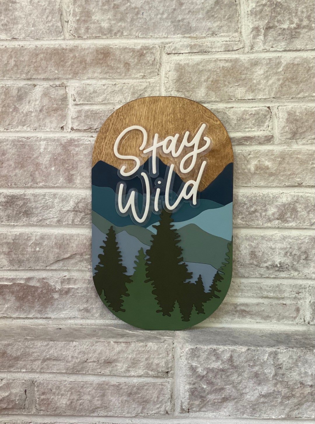 Stay Wild Wooden Nursery Sign, Mountain Nursery Sign, Woodland Nursery ...