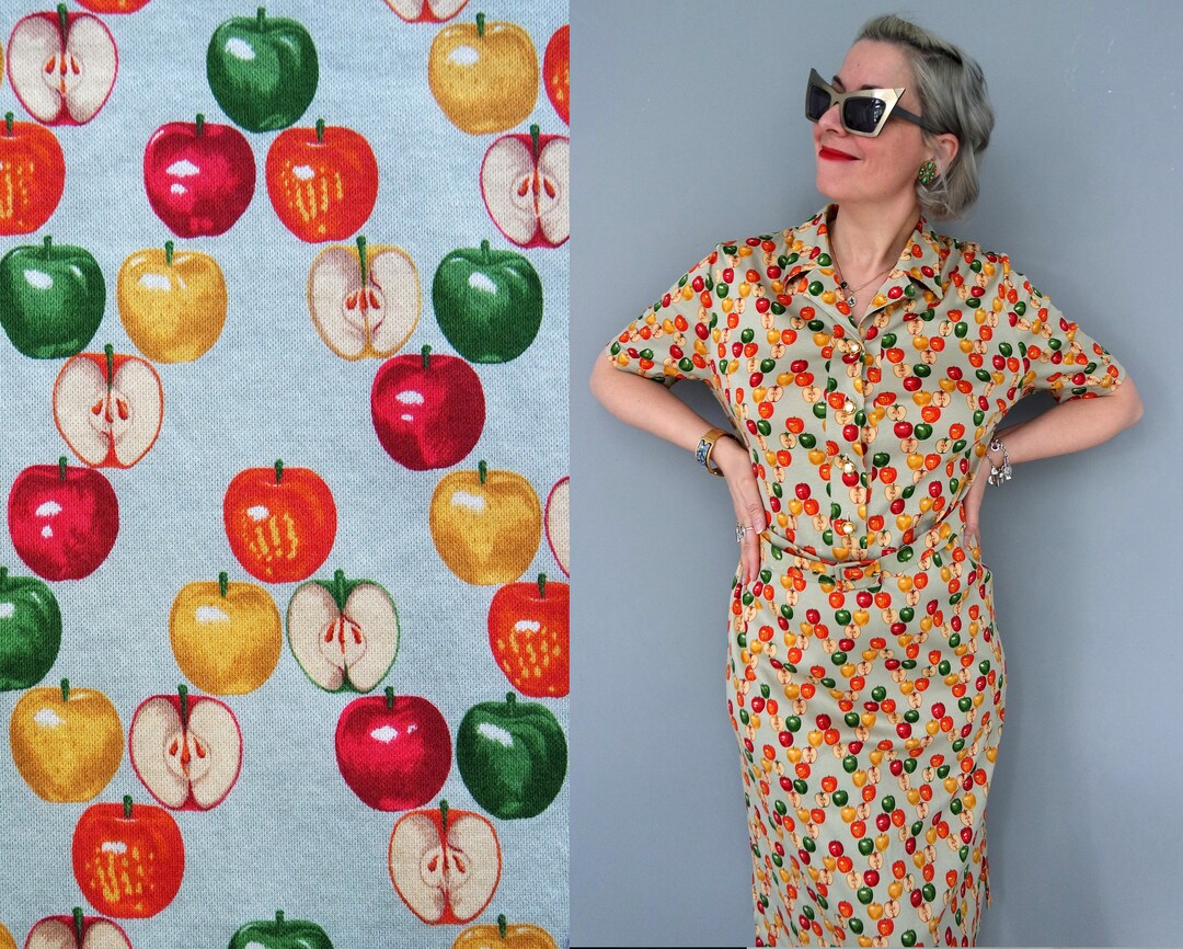 Vintage Novelty Apple Print Midi Shirt Dress With Original Belt Size S ...