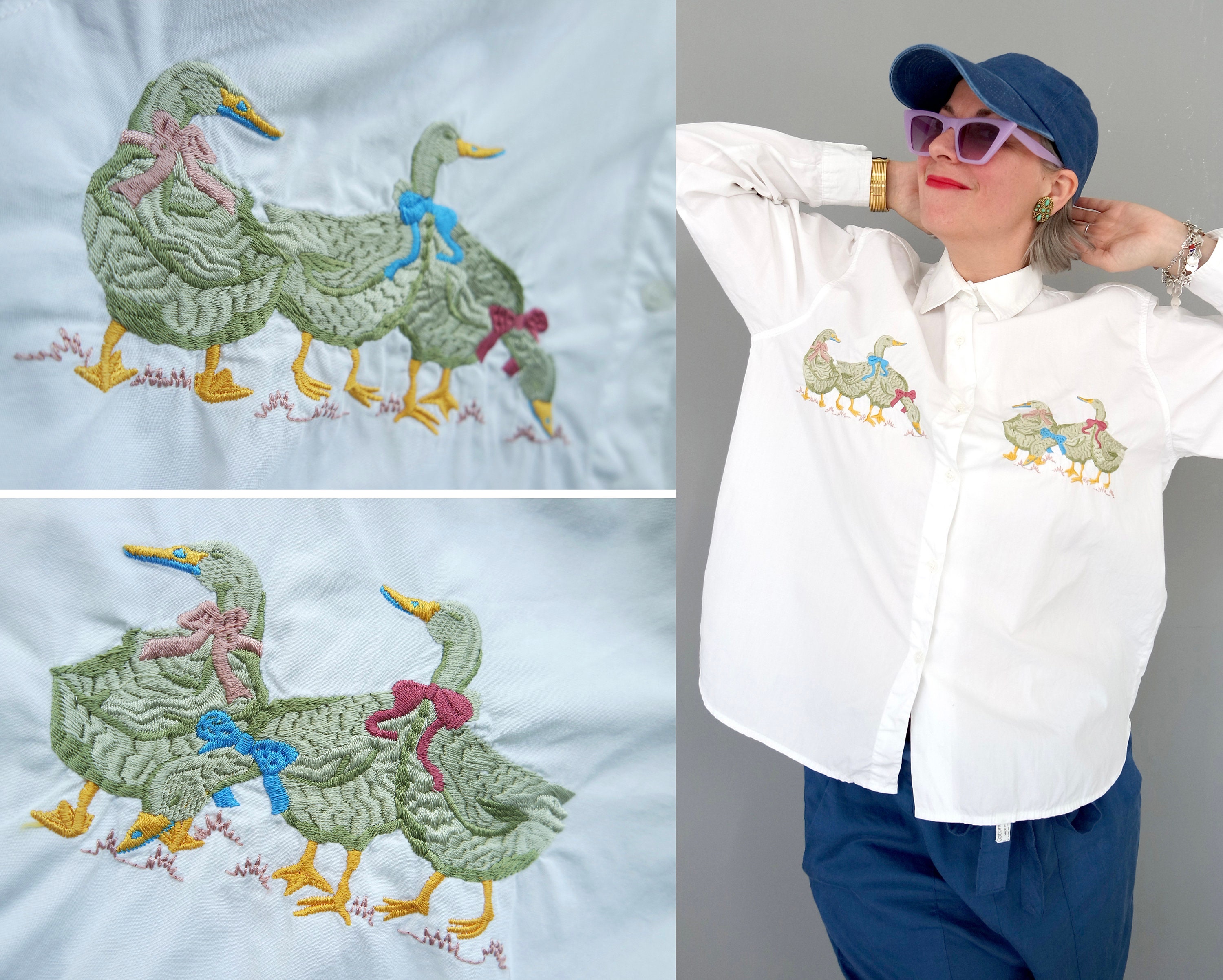 Vintage Goose / Duck Embroidered Cotton Folk Romantic Italian Blouse - Etsy