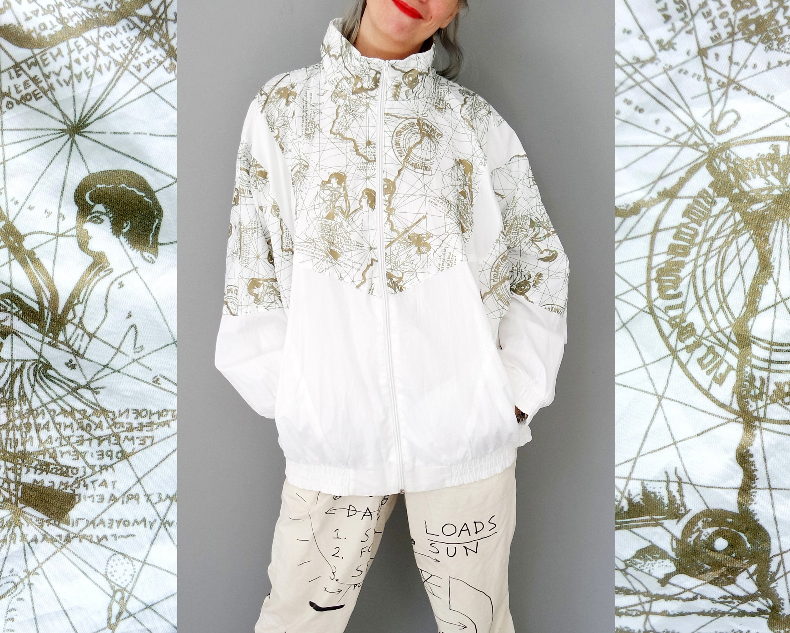 Rare Vintage White and Golden Metallic Oversize Windbreaker Jacket With ...