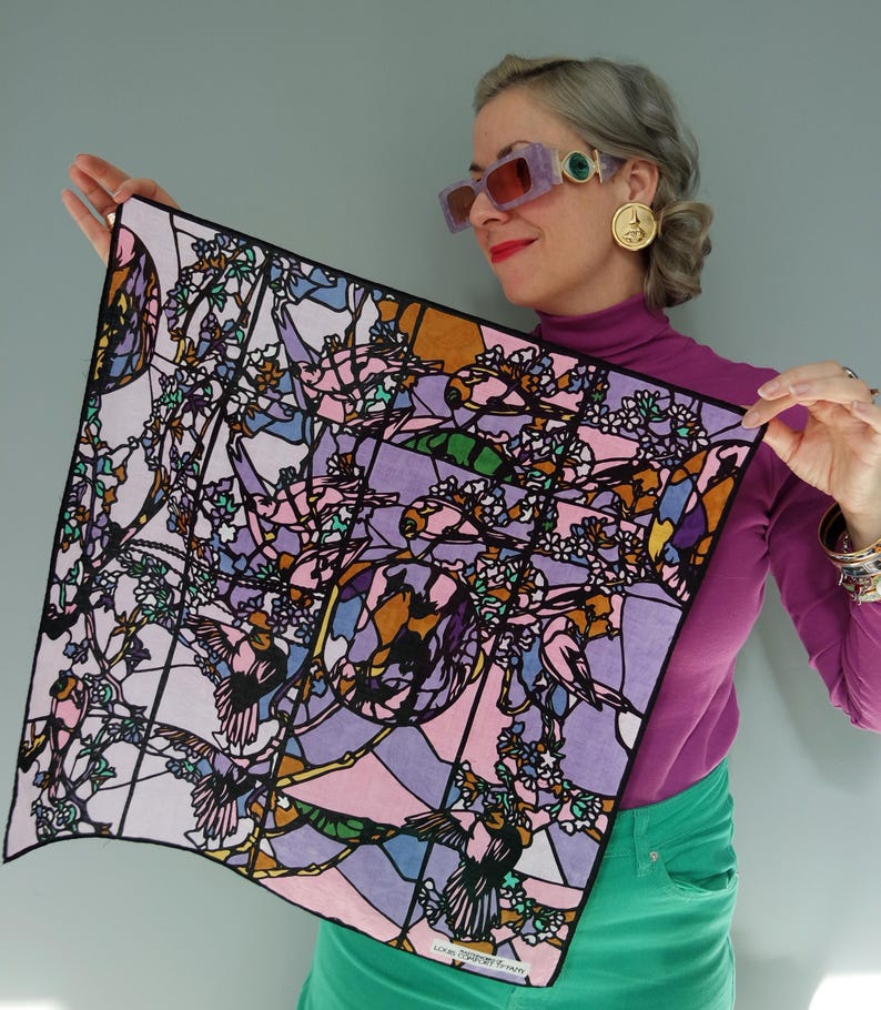 Masterworks of Louis Tiffany Vintage Silk Cotton Scarf | Glass Painting ...