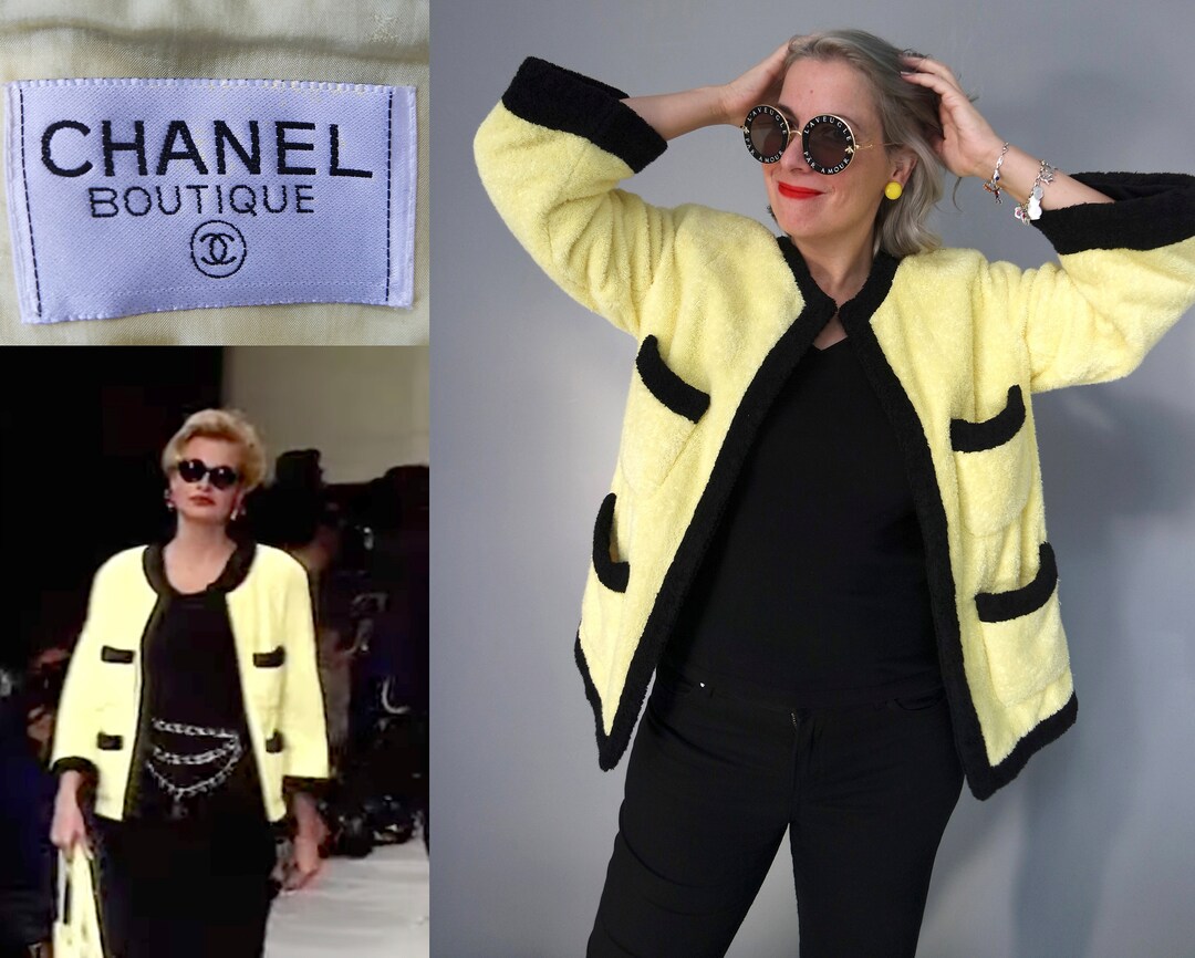 CHANEL Extremely Rare Terry Cloth Open Jacket Yellow / Documented ...