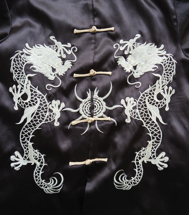 Vintage Embrioidered Dragon Silk Jacket / Size Medium / Hua / Evening ...