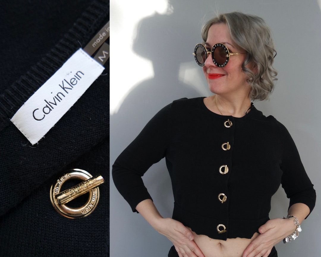 Calvin Klein Cropped Cardigan With Golden Tone Signed Buttons / M Size ...