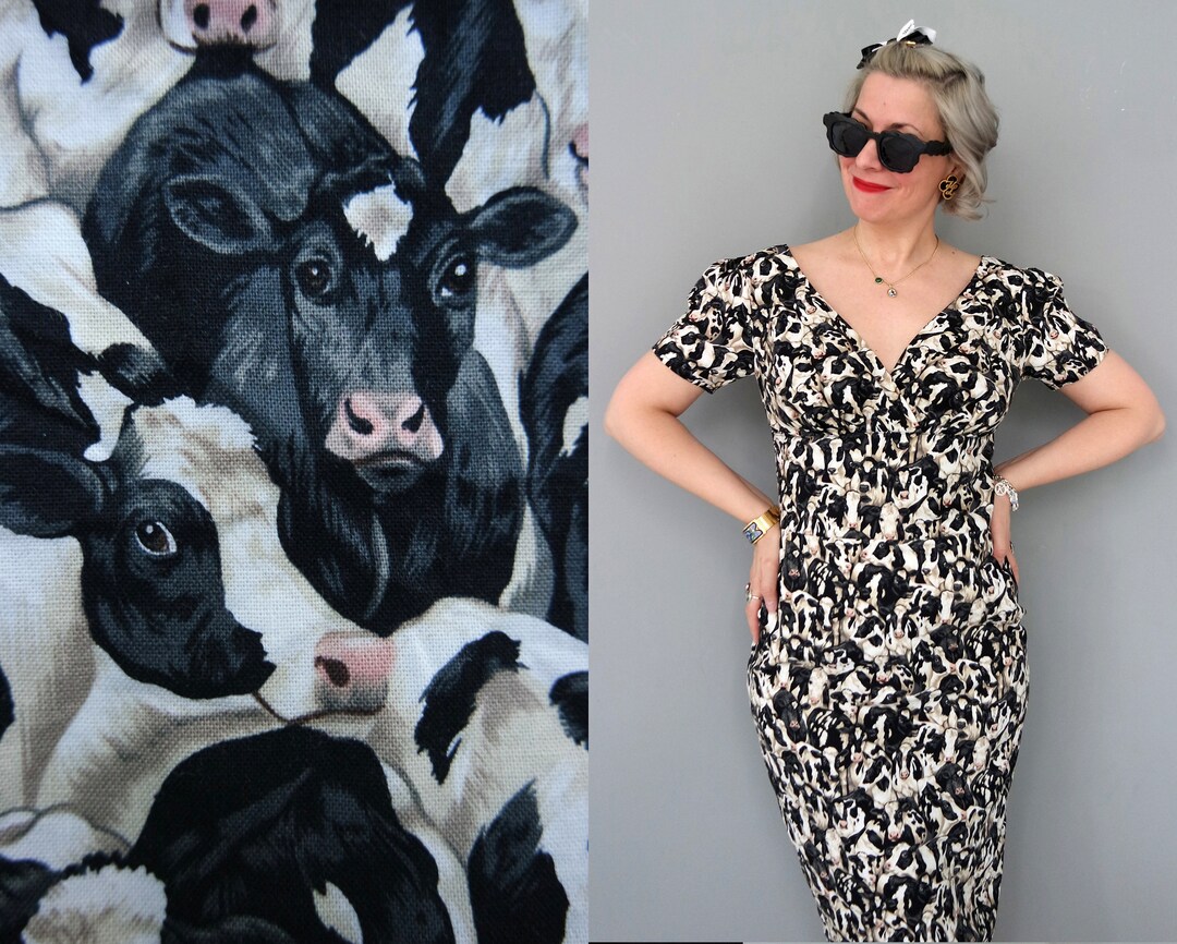 Retro Novelty Cow Print Midi Secretary Pencil Skirt Mad Men Style Dress ...